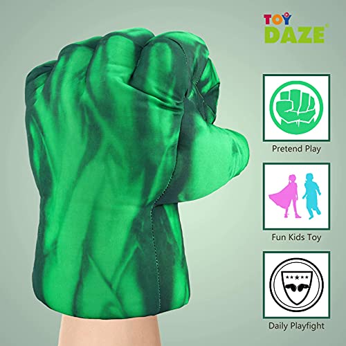 Toydaze Incredible Smash Fists Punching Gloves Plush Hands Stuffed Pillow Handwear, Kids Cosplay Costumes Gloves, Superhero Toys for Boys, Toddlers, Birthday, Halloween, Green