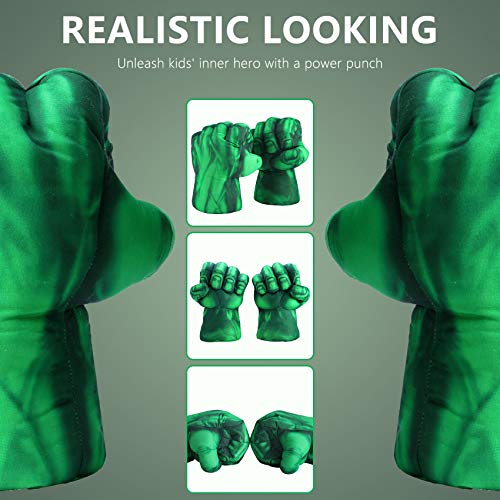 Toydaze Incredible Smash Fists Punching Gloves Plush Hands Stuffed Pillow Handwear, Kids Cosplay Costumes Gloves, Superhero Toys for Boys, Toddlers, Birthday, Halloween, Green