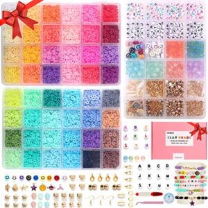 lxueo clay beads 9800 pcs bracelet making kit, 48 colors polymer clay beads for bracelets jewelry making kit, with spacer heishi beads pendant charms kit scissors and elastic strings,gift for girls