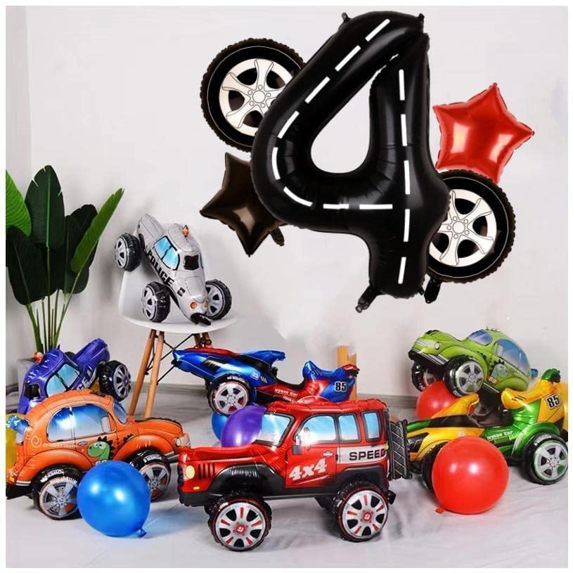 Race Car Balloons Wheel Tire Balloons 4th Birthday Party Decorations for Boys Foil Mylar Racing Car Theme Party Supplies Monstor Truck Transportation Party Favors Anniversary Decor