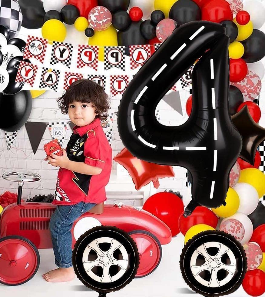 Race Car Balloons Wheel Tire Balloons 4th Birthday Party Decorations for Boys Foil Mylar Racing Car Theme Party Supplies Monstor Truck Transportation Party Favors Anniversary Decor