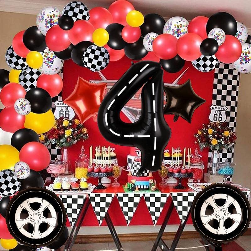 Race Car Balloons Wheel Tire Balloons 4th Birthday Party Decorations for Boys Foil Mylar Racing Car Theme Party Supplies Monstor Truck Transportation Party Favors Anniversary Decor