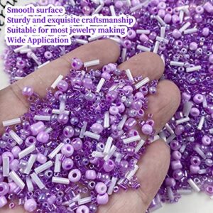 90g Mix Glass Seed Beads Tube Beads Bugle Beads,3000pcs Glass Bulk Spacer Beads Multi Size 1.5-4.5mm Glass Beads Kit for Jewelry Making DIY Craft Bracelets Necklace Earring Making (Purple Series)