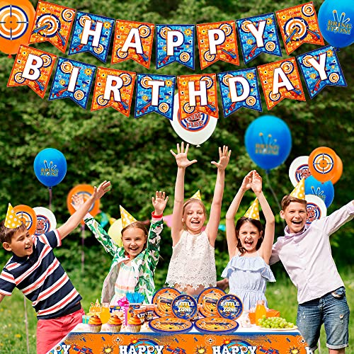 Dart War Party Supplies,162pcs Dart War Birthday Decorations Tableware Set - Dart War Party Plates Cups Napkins Tablecloth&Dart War Balloons Banner Cake Topper etc Gun Party Supplies for Boys Birthday