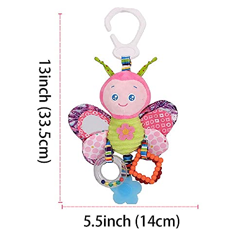 D-KINGCHY Baby Toys Car Seat Stroller Toy Plush Hanging Toy Animal Stuffed Hanging Rattle Toys Newborn Crib Bed Around Toy with Teether Rattle Sound for 0-3 Years Old (Butterfly)