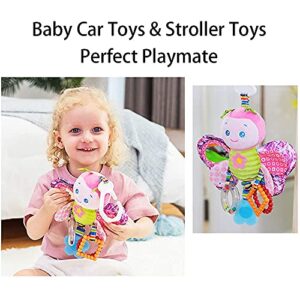 D-KINGCHY Baby Toys Car Seat Stroller Toy Plush Hanging Toy Animal Stuffed Hanging Rattle Toys Newborn Crib Bed Around Toy with Teether Rattle Sound for 0-3 Years Old (Butterfly)