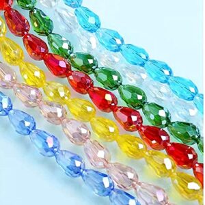 LIMAOLLY Crystal Glass Beads Teardrop Vertical Hole Faceted Shape Crystal AB Spacer Beads for Jewelry Making DIY Bracelet Necklaces Pendant Handmade Decorations (Orange AB, 6x8mm)