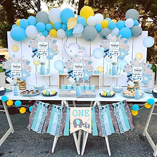 LEBERY 24pcs Blue Elephant Centerpiece Sticks Baby Boy It's A Boy Table Centerpieces Decorations Blue Little Peanut Cutouts for Blue Elephant Theme Boy Baby Shower Birthday Party Supplies