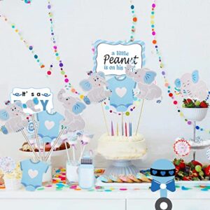 LEBERY 24pcs Blue Elephant Centerpiece Sticks Baby Boy It's A Boy Table Centerpieces Decorations Blue Little Peanut Cutouts for Blue Elephant Theme Boy Baby Shower Birthday Party Supplies