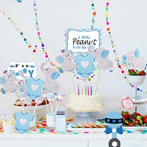 LEBERY 24pcs Blue Elephant Centerpiece Sticks Baby Boy It's A Boy Table Centerpieces Decorations Blue Little Peanut Cutouts for Blue Elephant Theme Boy Baby Shower Birthday Party Supplies