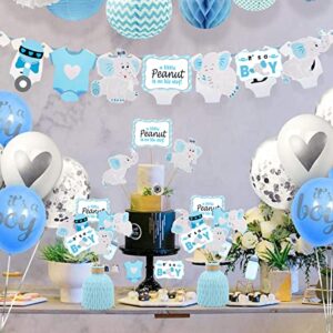 LEBERY 24pcs Blue Elephant Centerpiece Sticks Baby Boy It's A Boy Table Centerpieces Decorations Blue Little Peanut Cutouts for Blue Elephant Theme Boy Baby Shower Birthday Party Supplies