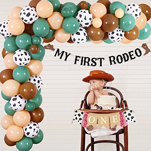 Sage Green Cowboy 1st Birthday Decorations, Western Cowboy Balloon Arch Garland Kit for Boys, My First Rodeo Birthday Banner, Cow One High Chair Banner, Western Theme Birthday Party Supplies