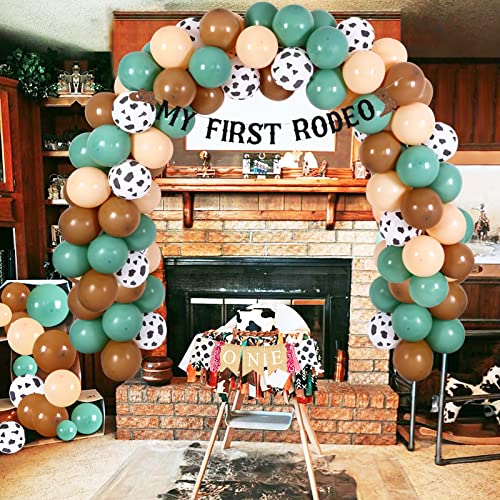 Sage Green Cowboy 1st Birthday Decorations, Western Cowboy Balloon Arch Garland Kit for Boys, My First Rodeo Birthday Banner, Cow One High Chair Banner, Western Theme Birthday Party Supplies