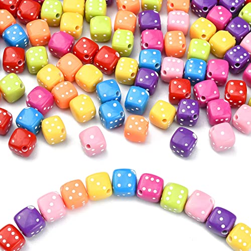 UR URLIFEHALL 500 Pcs Opaque Dice Acrylic Beads with Polka Dot Pattern Loose Cube Spacer Beads for Jewelry DIY Making