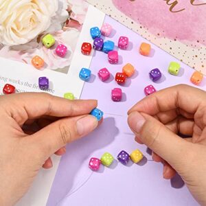 UR URLIFEHALL 500 Pcs Opaque Dice Acrylic Beads with Polka Dot Pattern Loose Cube Spacer Beads for Jewelry DIY Making