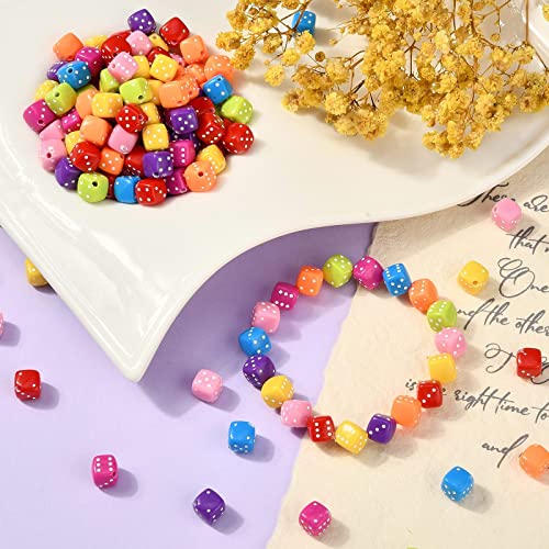 UR URLIFEHALL 500 Pcs Opaque Dice Acrylic Beads with Polka Dot Pattern Loose Cube Spacer Beads for Jewelry DIY Making