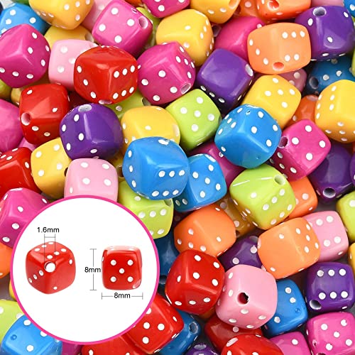 UR URLIFEHALL 500 Pcs Opaque Dice Acrylic Beads with Polka Dot Pattern Loose Cube Spacer Beads for Jewelry DIY Making