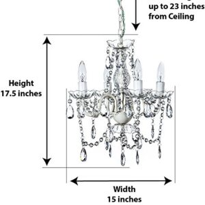 gypsy color The Original 4 Light Crystal White Hardwire Flush Mount Chandelier H17.5”xW15”, White Metal Frame with Clear Glass Stem and Clear Acrylic Crystals & Beads That Sparkle Just Like Glass