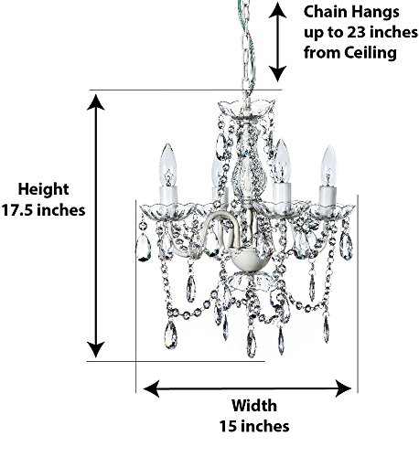 gypsy color The Original 4 Light Crystal White Hardwire Flush Mount Chandelier H17.5”xW15”, White Metal Frame with Clear Glass Stem and Clear Acrylic Crystals & Beads That Sparkle Just Like Glass