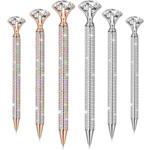 6 pcs big diamond pens with crystal bling rhinestone pen metal diamond ballpoint pens glitter wedding bridal shower favors diamond black ink pens for birthday gift supplies (silver, rose gold)