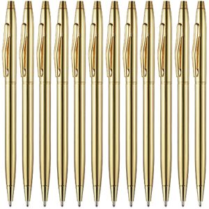 outus 12 pieces gold metallic pens slim metallic ballpoint pens retractable ballpoint pen with black ink metal pens mini conical ballpoint pens for business students teachers wedding, 1.0 mm