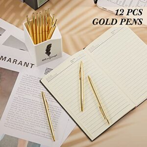 Outus 12 Pieces Gold Metallic Pens Slim Metallic Ballpoint Pens Retractable Ballpoint Pen with Black Ink Metal Pens Mini Conical Ballpoint Pens for Business Students Teachers Wedding, 1.0 mm