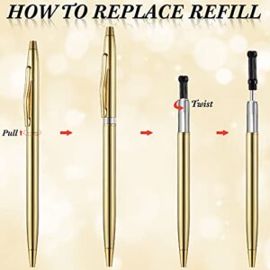 Outus 12 Pieces Gold Metallic Pens Slim Metallic Ballpoint Pens Retractable Ballpoint Pen with Black Ink Metal Pens Mini Conical Ballpoint Pens for Business Students Teachers Wedding, 1.0 mm