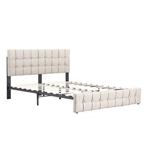 UMATRU King Size Upholstered Platform Bed Frame with Adjustable Headboard, No Box Spring Needed for Boys Girls Teens Adults, Under Bed Storage (King)