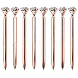 zztx 8 pcs rose gold big crystal diamond ballpoint pen bling metal ballpoint pen office supplies gift pens for christmas wedding birthday, includes 8 pen refills