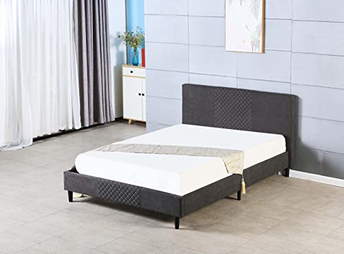 UMATRU King Size Upholstered Platform Bed Frame with Modern Headboard, Wooden Slats Support, No Box Spring Needed for Boys Girls Teens Adults, Under Bed Storage (Grey, King)