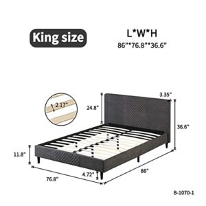 UMATRU King Size Upholstered Platform Bed Frame with Modern Headboard, Wooden Slats Support, No Box Spring Needed for Boys Girls Teens Adults, Under Bed Storage (Grey, King)