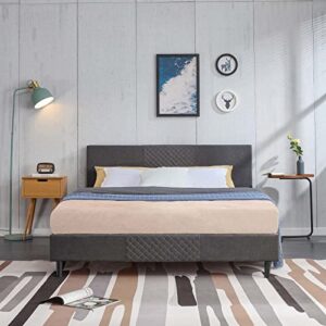 UMATRU King Size Upholstered Platform Bed Frame with Modern Headboard, Wooden Slats Support, No Box Spring Needed for Boys Girls Teens Adults, Under Bed Storage (Grey, King)