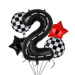 race car birthday balloons 40 inch racetrack number balloon 2 black boys two fast birthday race car theme party decor supplies 5 pcs mylar balloon