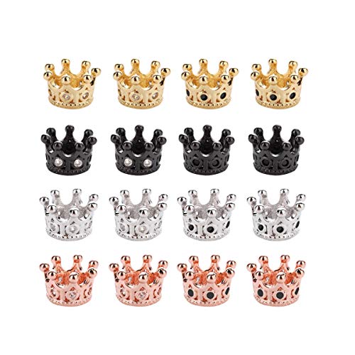 16 PCS Crown Beads, Crown Spacer Beads, Crown Pendant Inlaid with Zircon Loose Beads, for Bracelet Necklace Jewelry DIY Accessories