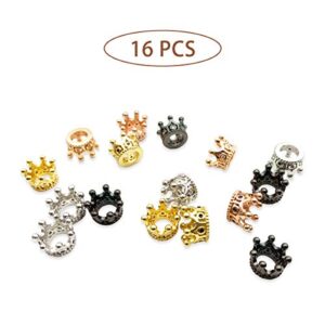 16 PCS Crown Beads, Crown Spacer Beads, Crown Pendant Inlaid with Zircon Loose Beads, for Bracelet Necklace Jewelry DIY Accessories