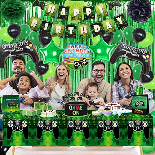 Video Game On Theme Birthday Party Decorations Set Happy Birthday Banner Balloons Tablecloth Foil Curtain Cake Toppers For Birthday Party, Boys Party, Family Party Supplies