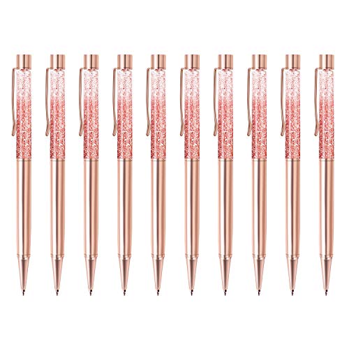 ZZTX 10 Pcs Rose Gold Ballpoint Pens Metal Pen Bling Dynamic Liquid Sand Pen With Refills Black Ink Office Supplies Gift Pens For Christmas Wedding Birthday