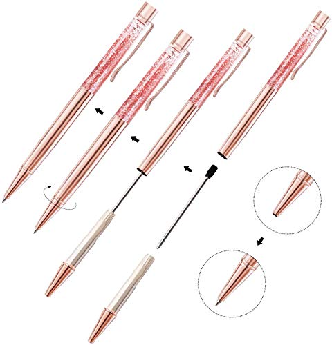 ZZTX 10 Pcs Rose Gold Ballpoint Pens Metal Pen Bling Dynamic Liquid Sand Pen With Refills Black Ink Office Supplies Gift Pens For Christmas Wedding Birthday