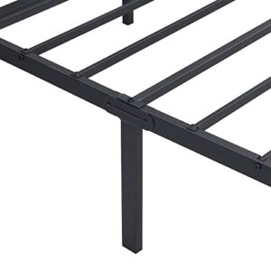 Epinki Metal Bed with Headboard, Black, Platform Bed Frame, Easy Assembly