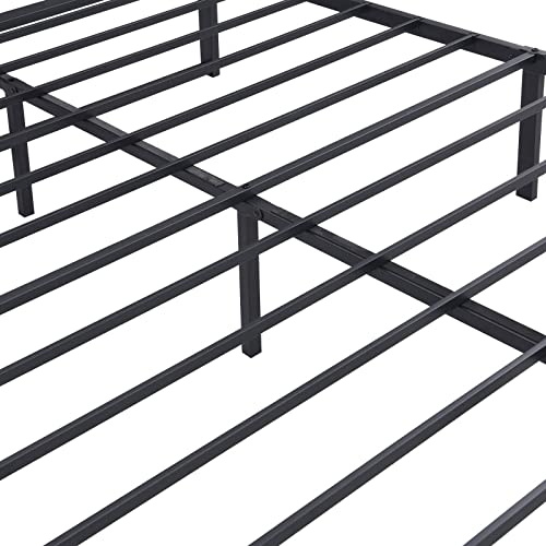 Epinki Metal Bed with Headboard, Black, Platform Bed Frame, Easy Assembly