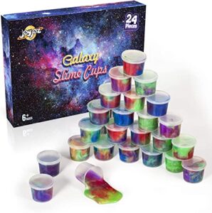 joyjoz 24 pieces galaxy slime, party favor for kids girls & boys, adults, ages 6+ non sticky, stress & anxiety relief, wet, super soft sludge toy