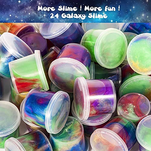 Joyjoz 24 Pieces Galaxy Slime, Party Favor for Kids Girls & Boys, Adults, Ages 6+ Non Sticky, Stress & Anxiety Relief, Wet, Super Soft Sludge Toy