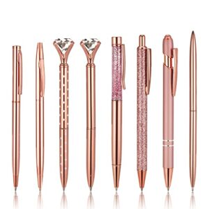 rose gold ballpoint pen set, 8pcs rose gold pens with crystal diamond metal diamond pen liquid sand glitter pen for office school women wedding decor gifts