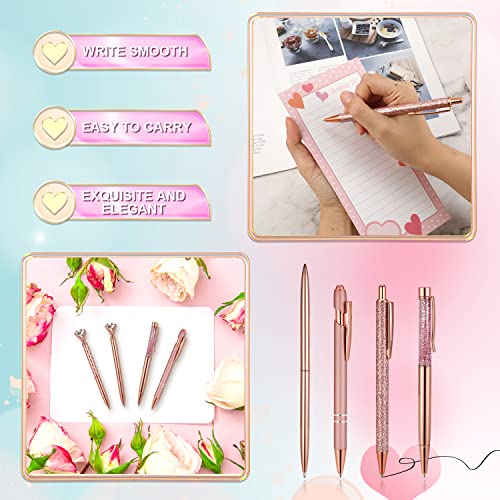 Rose Gold Ballpoint Pen Set, 8pcs Rose Gold Pens with Crystal Diamond Metal Diamond Pen Liquid Sand Glitter Pen for Office School Women Wedding Decor Gifts