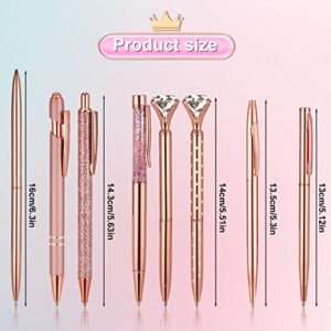 Rose Gold Ballpoint Pen Set, 8pcs Rose Gold Pens with Crystal Diamond Metal Diamond Pen Liquid Sand Glitter Pen for Office School Women Wedding Decor Gifts