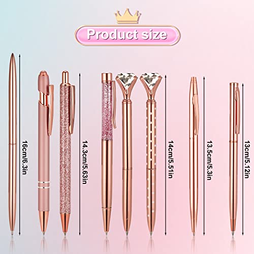 Rose Gold Ballpoint Pen Set, 8pcs Rose Gold Pens with Crystal Diamond Metal Diamond Pen Liquid Sand Glitter Pen for Office School Women Wedding Decor Gifts