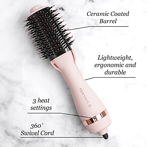 Foxybae Baby Blush Blowout Dryer Brush Mini 60mm - Pro Volumizer Hot Air One-Step Hair Dryer Brush - Hair Dryer Brush Blow Dryer Brush in One - 2 Heat Settings & Cool Shot - Hair Styling Hot Tools