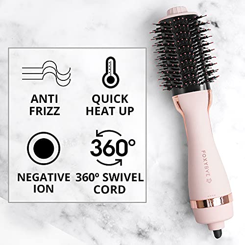 Foxybae Baby Blush Blowout Dryer Brush Mini 60mm - Pro Volumizer Hot Air One-Step Hair Dryer Brush - Hair Dryer Brush Blow Dryer Brush in One - 2 Heat Settings & Cool Shot - Hair Styling Hot Tools