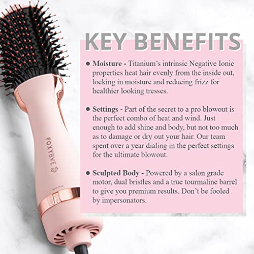 Foxybae Baby Blush Blowout Dryer Brush Mini 60mm - Pro Volumizer Hot Air One-Step Hair Dryer Brush - Hair Dryer Brush Blow Dryer Brush in One - 2 Heat Settings & Cool Shot - Hair Styling Hot Tools