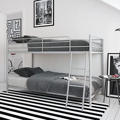 Junior Loft Bed Frame with Ladder, Twin-Over-Twin Bunk Bed with Metal Frame and Ladder with Safety Guard Rail & Sturdy Inclined Ladder,No Box Spring Needed,Twin,Black